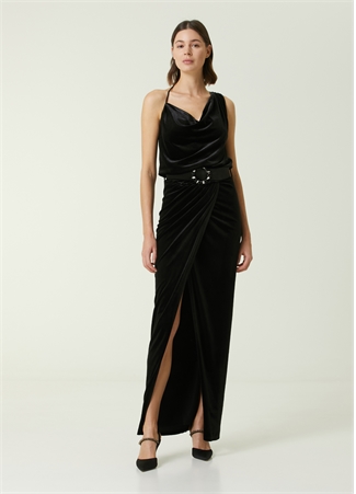 Maison Kairos Kadın Siyah Degaje Drapeli Maxi Kadife Abiye Elbise 38 EU Maison Kairos Kadın Siyah Degaje Drapeli Maxi Kadife Abiye Elbise 38 EU