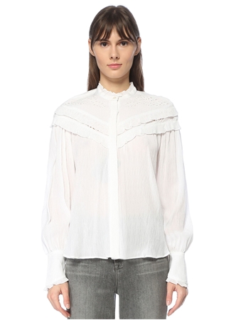 Etoile Isabel Marant Kadın Beyaz Dik Yaka Fırfır Detaylı Gömlek 34 FR