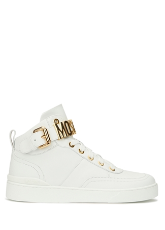 Moschino Kadın Beyaz Gold Logolu Deri Sneaker 36 EU