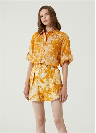 Zimmermann Kadın Mae Sarı Desenli Kısa Kol Gömlek 0 US