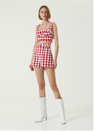 Philosophy di Lorenzo Serafini Kadın Kırmızı Beyaz Yüksek Bel Kareli Şort 42 IT