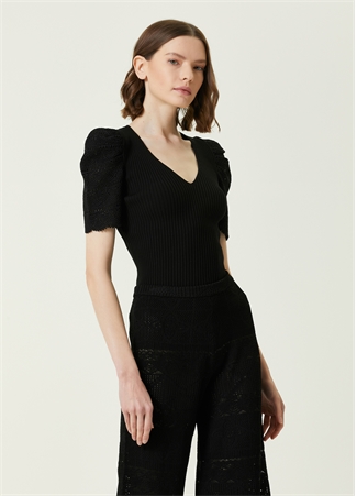 Maje Kadın Siyah V Yaka Karpuz Kol Bluz Us Maje Kadın Siyah V Yaka Karpuz Kol Bluz Us