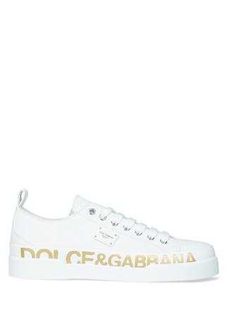 Dolce&Gabbana Kadın Portofino Beyaz Logo Baskılı Deri Sneaker 36 EU