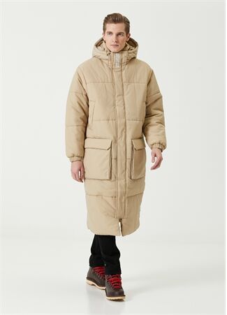 CK Jeans Erkek Relaxed Fit Bej Kapüşonlu Puff Mont Gri L EU