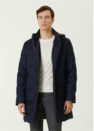 Luciano Barbera Erkek Lacivert Kapüşonlu Yün Puff Parka 54 IT Luciano Barbera Erkek Lacivert Kapüşonlu Yün Puff Parka 54 IT