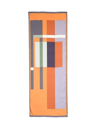 Pal Zileri Erkek Turuncu Geometrik Desenli İpek Atkı EU