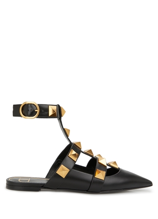 Valentino Garavani Kadın Siyah Gold Deri Babet 35 EU