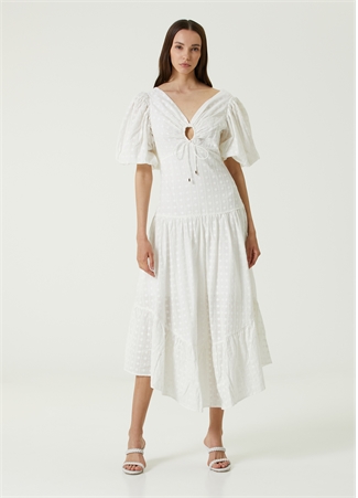 Significant Other Kadın Ekru V Yaka Balon Kol Midi Elbise Beyaz 4 US Significant Other Kadın Ekru V Yaka Balon Kol Midi Elbise Beyaz 4 US