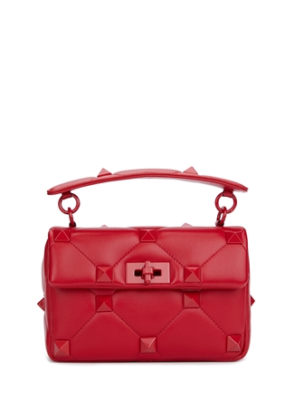 Valentino Garavani Kadın Roman Stud Kırmızı Deri Omuz Çantası EU Valentino Garavani Kadın Roman Stud Kırmızı Deri Omuz Çantası EU