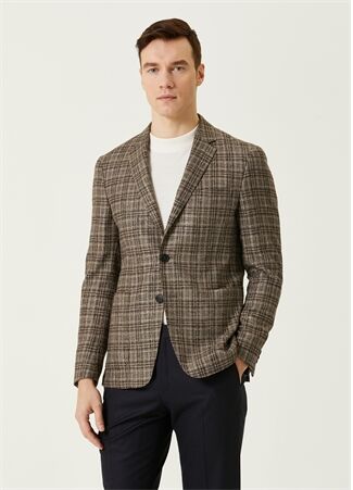 Palzileri Lab Erkek Kahverengi Ekoseli Yün Ceket 50 IT