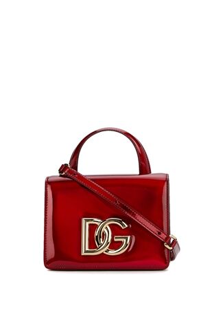 Dolce&Gabbana Kadın Kırmızı Logo Detaylı Deri Omuz Çantası EU