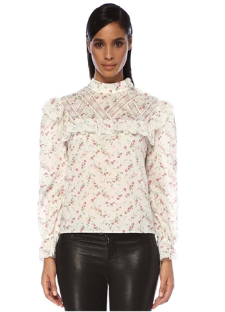 Philosophy di Lorenzo Serafini Kadın Beyaz Dik Yaka Çiçekli Dantel Garnili Bluz 42 IT