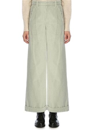 Brunello Cucinelli Kadın Yeşil Bol Paça Fitilli Kadife Pantolon 36 IT