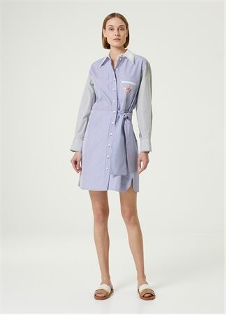 Chloe Kadın Mavi Beyaz Çizgili Mini Gömlek Elbise 36 FR