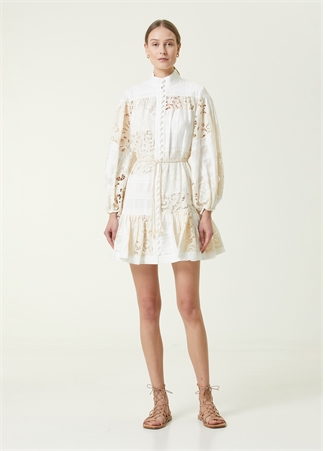 Zimmermann Kadın Ekru Dik Yaka Patchwork Dantelli Mini Elbise Bej 0 US Zimmermann Kadın Ekru Dik Yaka Patchwork Dantelli Mini Elbise Bej 0 US