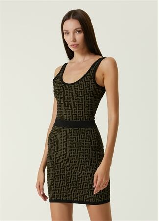 Balmain Kadın Haki Siyah Jakarlı Yün Body 36 FR