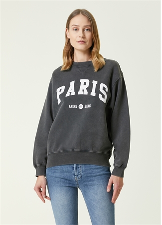 Anine Bing Kadın Antrasit Bisiklet Yaka Baskılı Sweatshirt Siyah S EU Anine Bing Kadın Antrasit Bisiklet Yaka Baskılı Sweatshirt Siyah S EU
