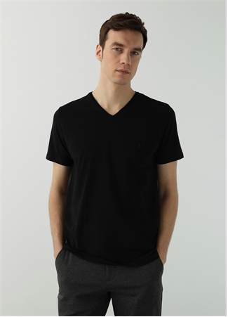 Network Erkek Slim Fit Siyah V Yaka Basic T-shirt M Eu