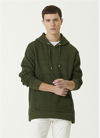 Balmain Erkek Haki Kapüşonlu Kabartmalı Logo Desenli Sweatshirt XL EU Balmain Erkek Haki Kapüşonlu Kabartmalı Logo Desenli Sweatshirt XL EU