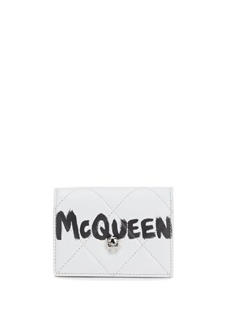 Alexander McQueen Kadın Beyaz Logo Baskılı Deri Kartlık EU Alexander McQueen Kadın Beyaz Logo Baskılı Deri Kartlık EU