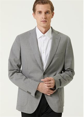 Pal Zileri Erkek Gri Mikro Kazayağı Desenli Yün Ceket 52 IT