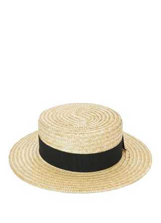 Helene Berman London Kadın Bej Bant Detaylı Hasır Şapka Siyah Eu