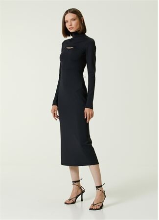 Ambush Kadın Siyah Kesim Detaylı Midi Elbise S EU