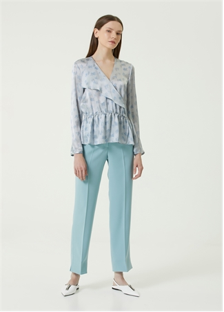 Emporio Armani Kadın Mavi Beli Büzgü Detaylı İpek Bluz 42 IT Emporio Armani Kadın Mavi Beli Büzgü Detaylı İpek Bluz 42 IT