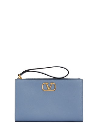 Valentino Garavani Kadın Supervee Mavi Logolu Deri El Portföyü Eu