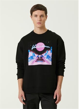 Valentino Erkek Siyah Figür Baskılı Logolu Sweatshirt S EU