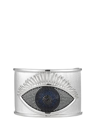 Begum Khan Kadın Gri Mavi Göz İşlemeli Kelepçe Bileklik EU