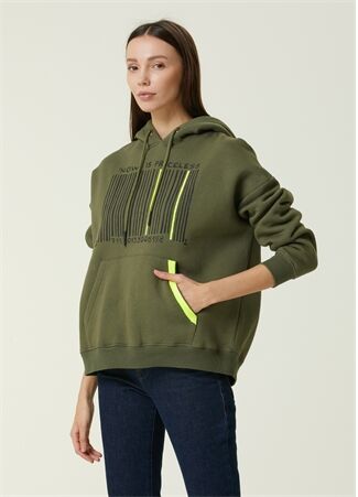 Look Project Kadın Barcode Sweatshirt Haki L EU