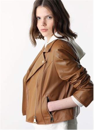 Network Kadın Slim Fit Taba Deri Mont Kahverengi Xs Eu