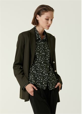 Beymen Collection Kadın Haki Leopar Desenli İpek Gömlek 42