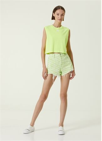 T by Alexander Wang Kadın Yeşil Logo Desenli Jean Şort 24 US