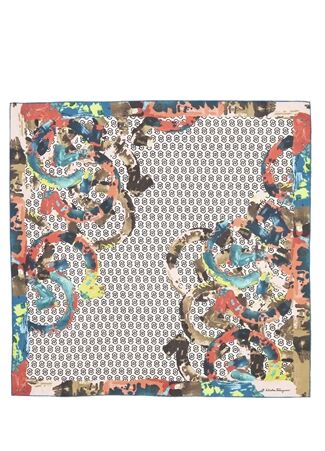 Salvatore Ferragamo Kadın Colorblocked Çiçek Desenli 68x68 cm İpek Eşarp EU
