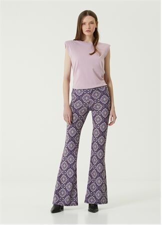 Black Coral Kadın Mor Desenli Bol Paça Pantolon EU