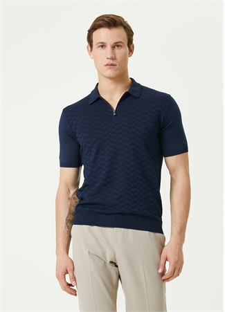 Corneliani Erkek Lacivert Polo Yaka Jakarlı Kısa Kollu Triko 58 IT Corneliani Erkek Lacivert Polo Yaka Jakarlı Kısa Kollu Triko 58 IT