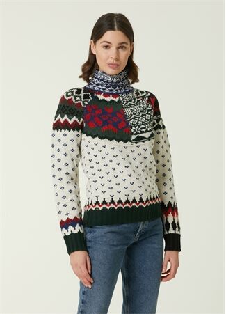 Polo Ralph Lauren Kadın Balıkçı Yaka Jakarlı Yün Kazak Bej L EU