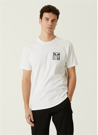 Obey Erkek Beyaz Bisiklet Yaka Logolu T-shirt S EU Obey Erkek Beyaz Bisiklet Yaka Logolu T-shirt S EU
