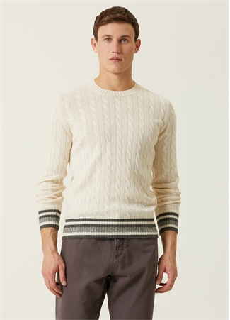 Brunello Cucinelli Erkek Beyaz Saç Örgü Dokulu Kaşmir Kazak 48 IT Brunello Cucinelli Erkek Beyaz Saç Örgü Dokulu Kaşmir Kazak 48 IT