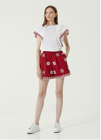 Red Valentino Kadın Kırmızı Çiçek Nakışlı Şort 42 IT