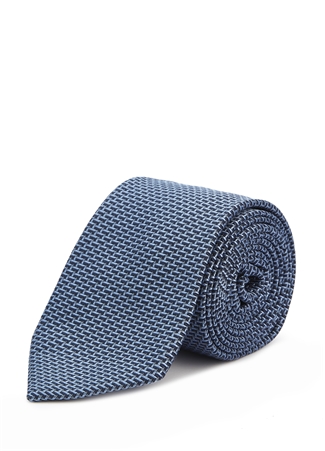 Pal Zileri Erkek Mavi Mikro Geometrik Desenli İpek Kravat Lacivert EU