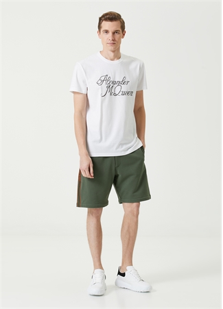 Alexander McQueen Erkek Haki Logo Şeritli Bermuda S EU Alexander McQueen Erkek Haki Logo Şeritli Bermuda S EU