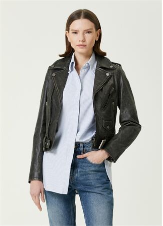 Golden Goose Kadın Siyah Deri Biker Ceket 38 IT