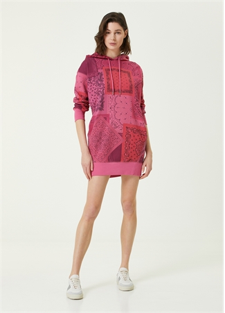 Kenzo Kadın Pembe Kapüşonlu Desenli Mini Sweatshirt Elbise S EU Kenzo Kadın Pembe Kapüşonlu Desenli Mini Sweatshirt Elbise S EU