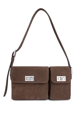 By Far Kadın Billy Wood Kahverengi Süet Omuz Çantası EU By Far Kadın Billy Wood Kahverengi Süet Omuz Çantası EU