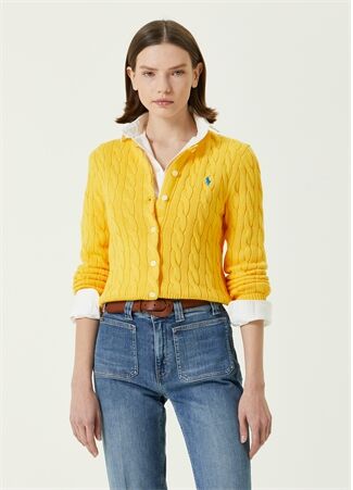 Polo Ralph Lauren Kadın Sarı Örgü Dokulu Hırka XS EU