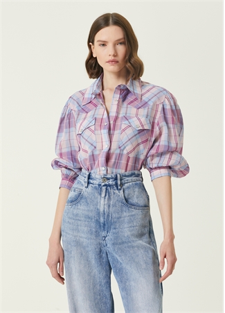 Etoile Isabel Marant Kadın Bethany Pembe Ekoseli Balon Kol Gömlek 34 Fr Etoile Isabel Marant Kadın Bethany Pembe Ekoseli Balon Kol Gömlek 34 Fr