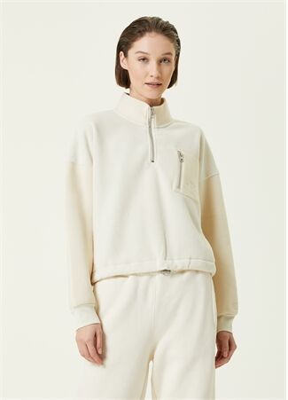 CK Jeans Kadın Bej Dik Yaka Polar Sweatshirt S EU